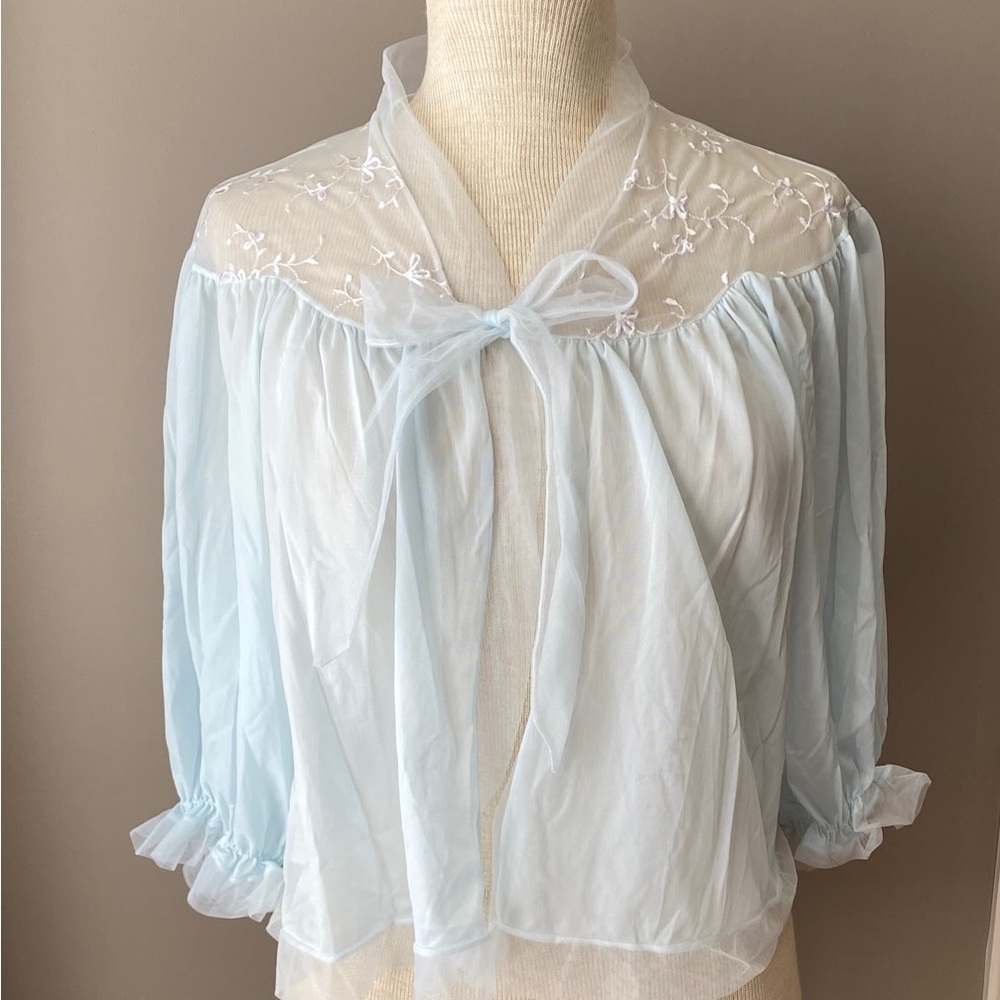 Vintage Van Raatle Sheer Bed Jacket M Light Blue - Gem